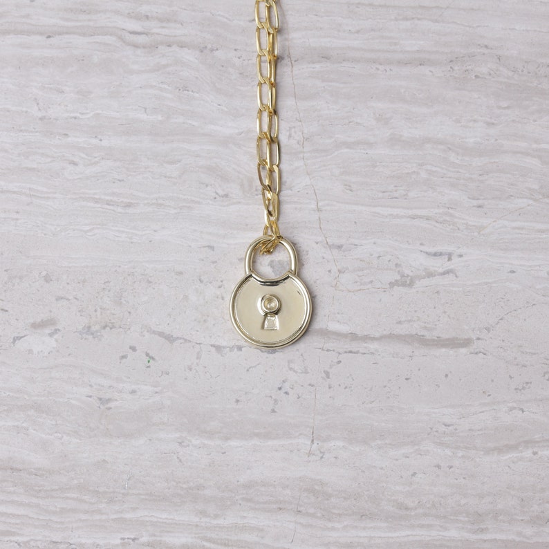 14K Solid Yellow Gold Lock Pendant With Chain - Etsy