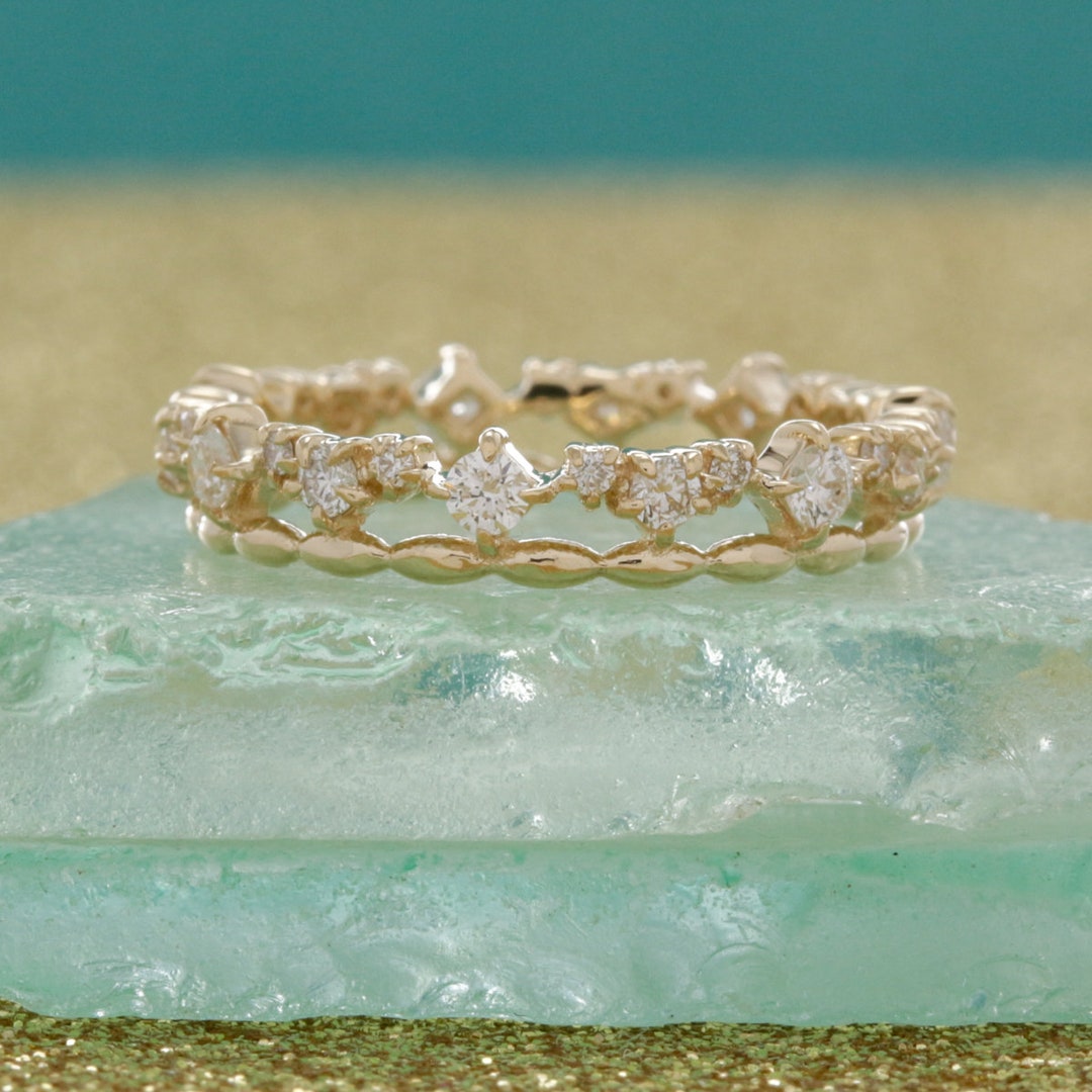 Lab Diamond Solid Gold Double Band - Etsy