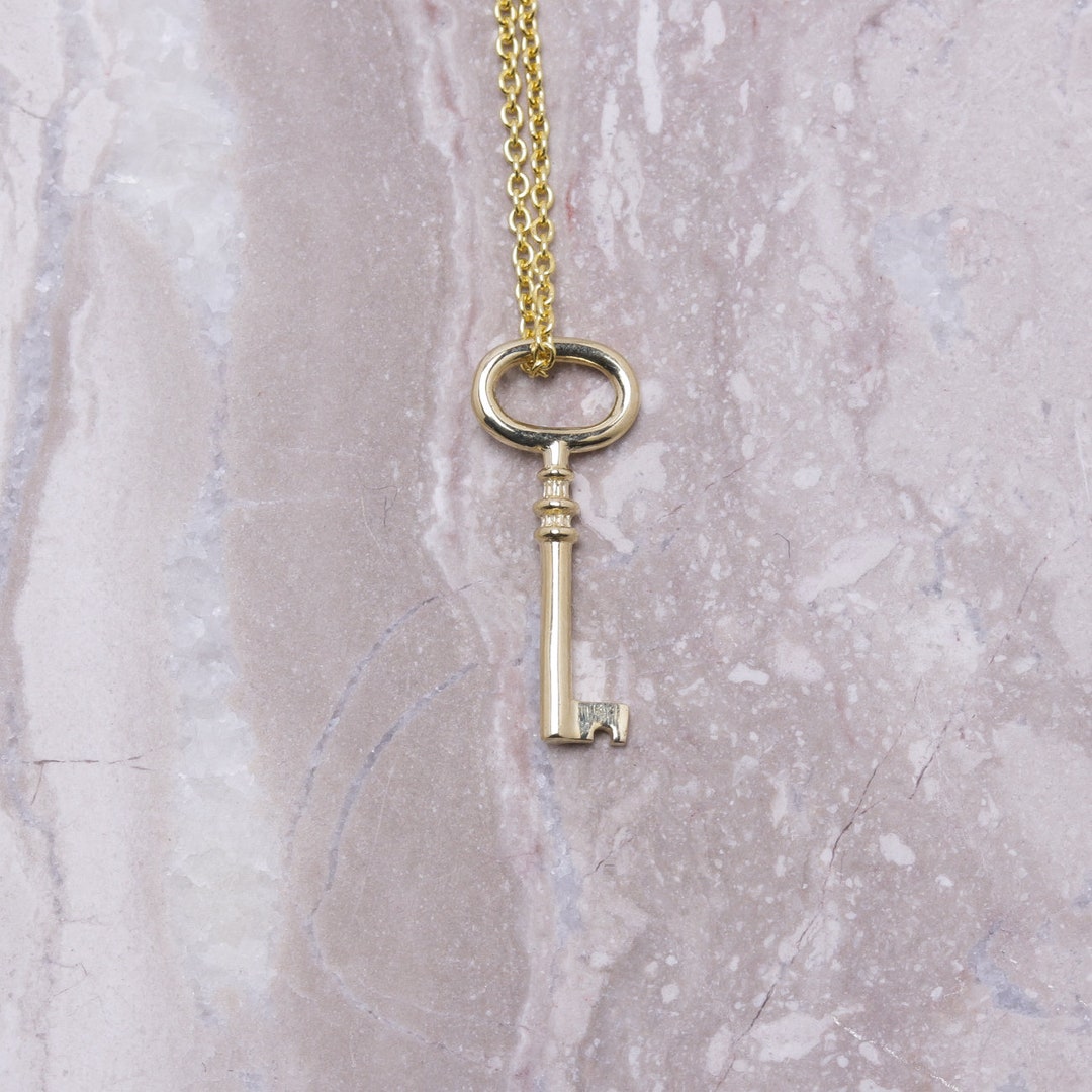 14K Solid Gold Key Pendant With Chain, Made to Order - Etsy