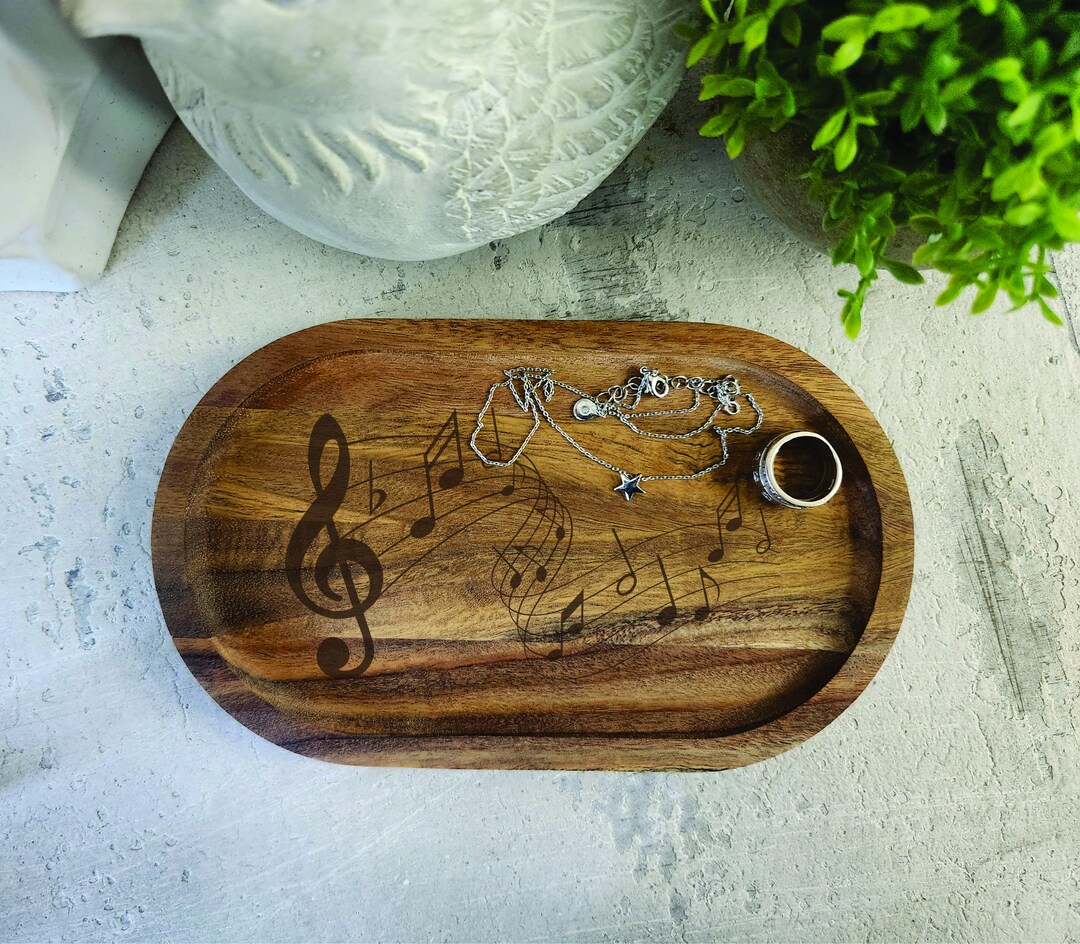 Music Notes Wood Trinket Tray, Key, Jewelry, Ring Holder, Valet Tray ...