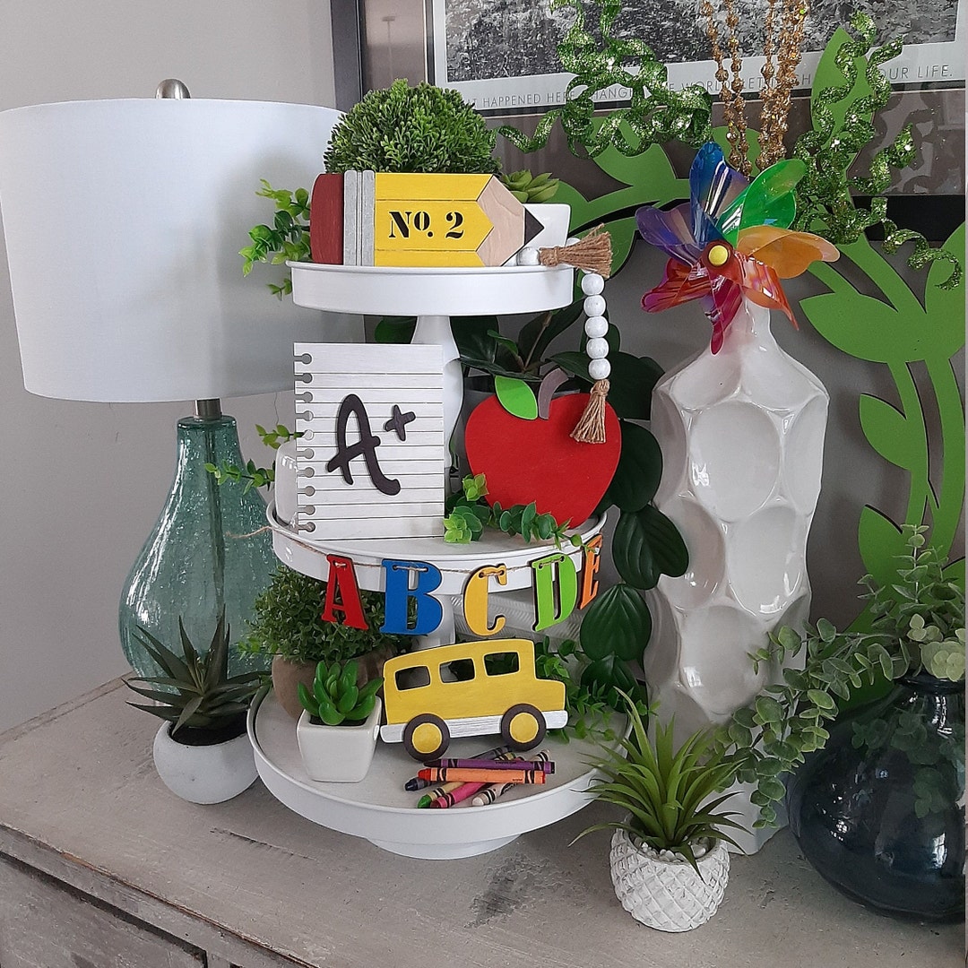 Unfinished Back to School DIY Tiered Tray Decor Kit, Tier Tray, Craft ...