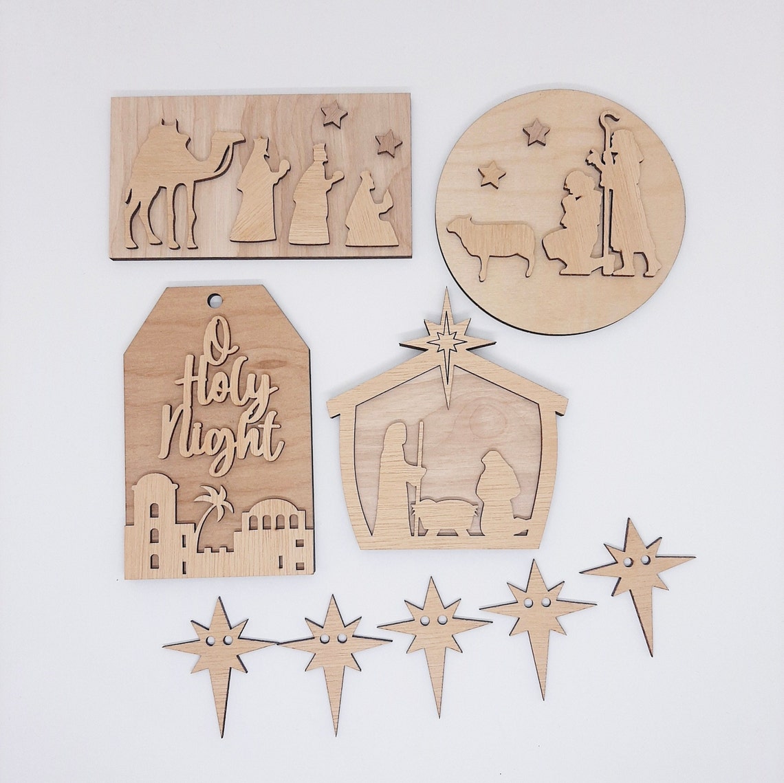 Unfinished Nativity Tiered Tray Decor Kit Tier Tray Craft - Etsy