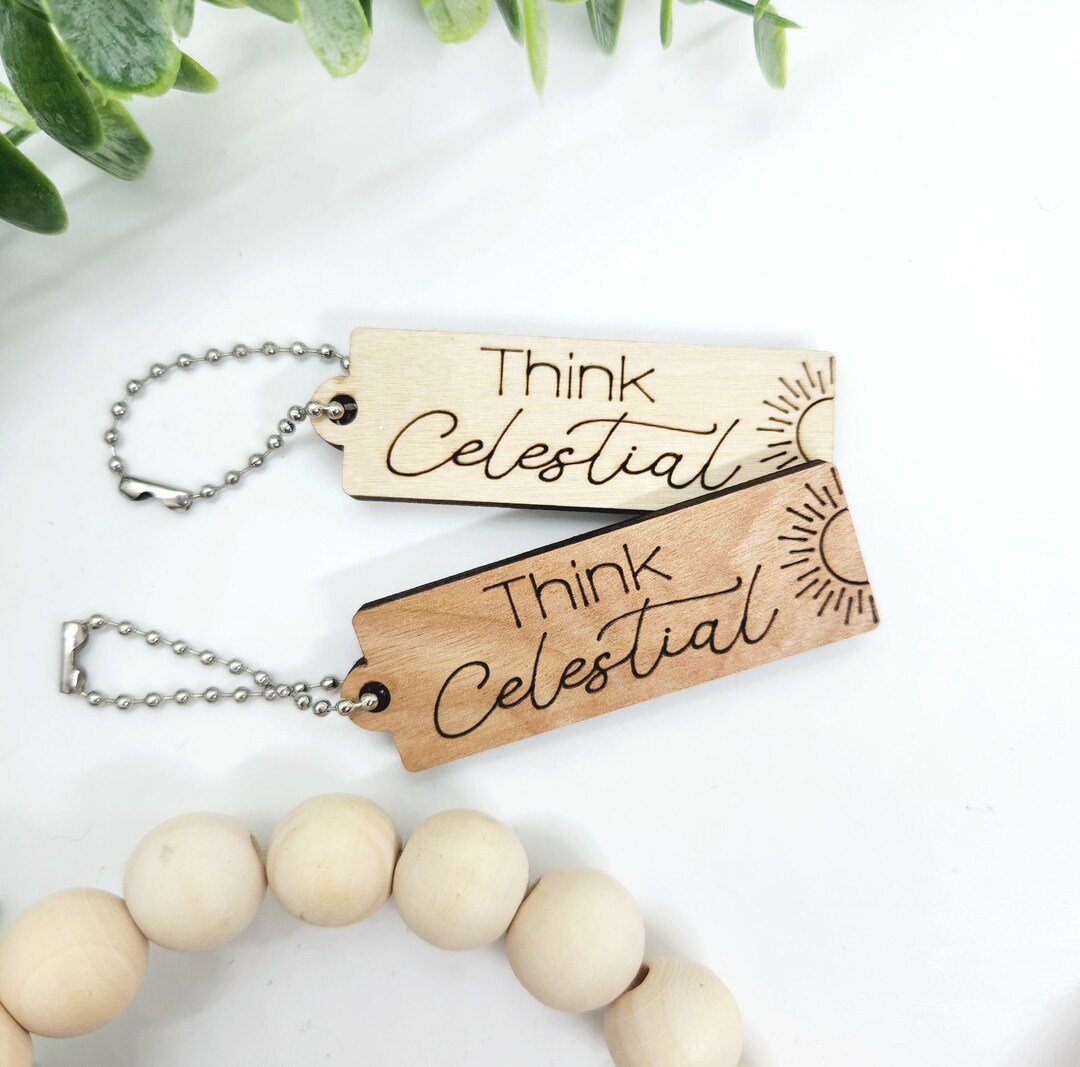 Set of 50, Think Celestial Keychain, Laser Cut Wood Keychain, LDS Youth ...