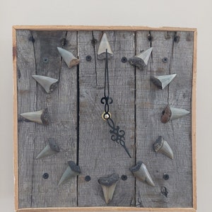 Fossilized Giant Mako Shark Tooth Wooden Wall Clock on Weathered Oak ...