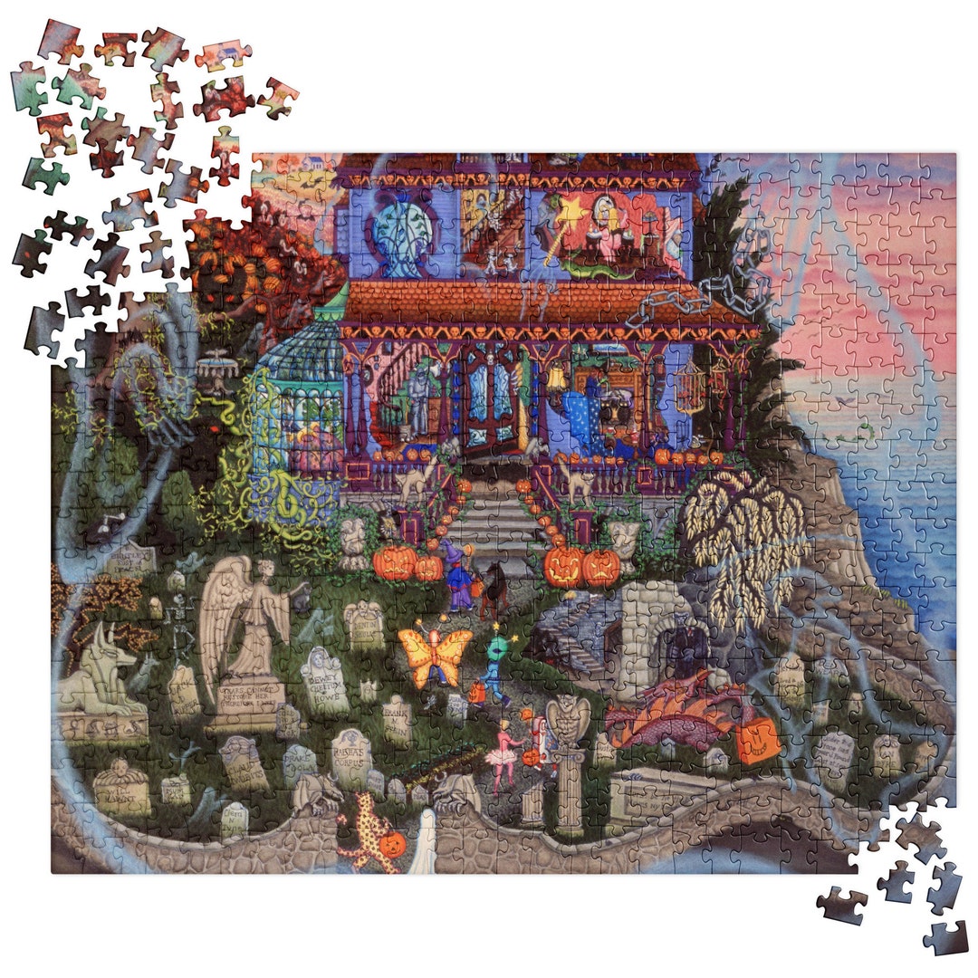 Haunted House Jigsaw Puzzle Halloween Fun Art by Kathy Jakobsen - Etsy