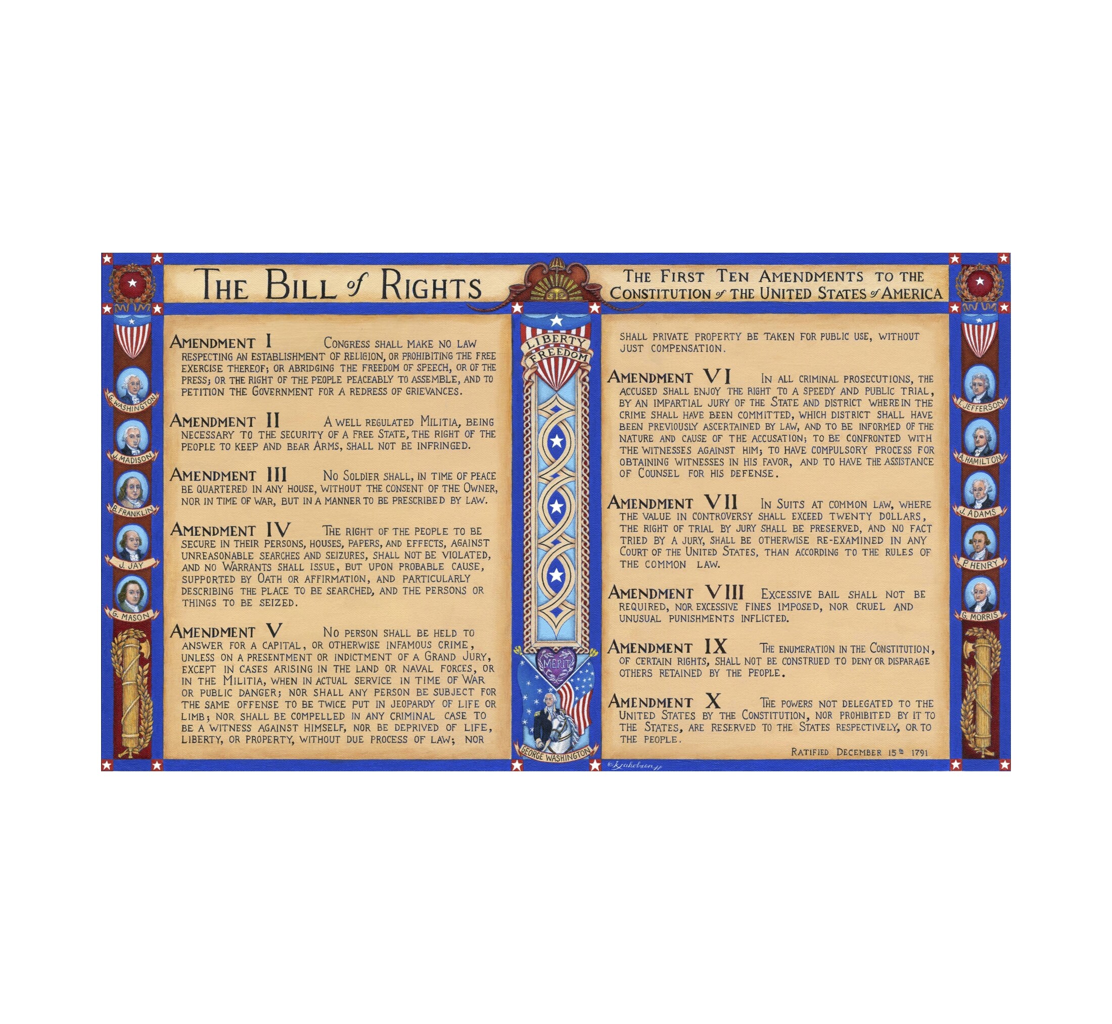 The Bill of Rights Print SIGNED Art Patriotic Artwork Constitution Wall ...