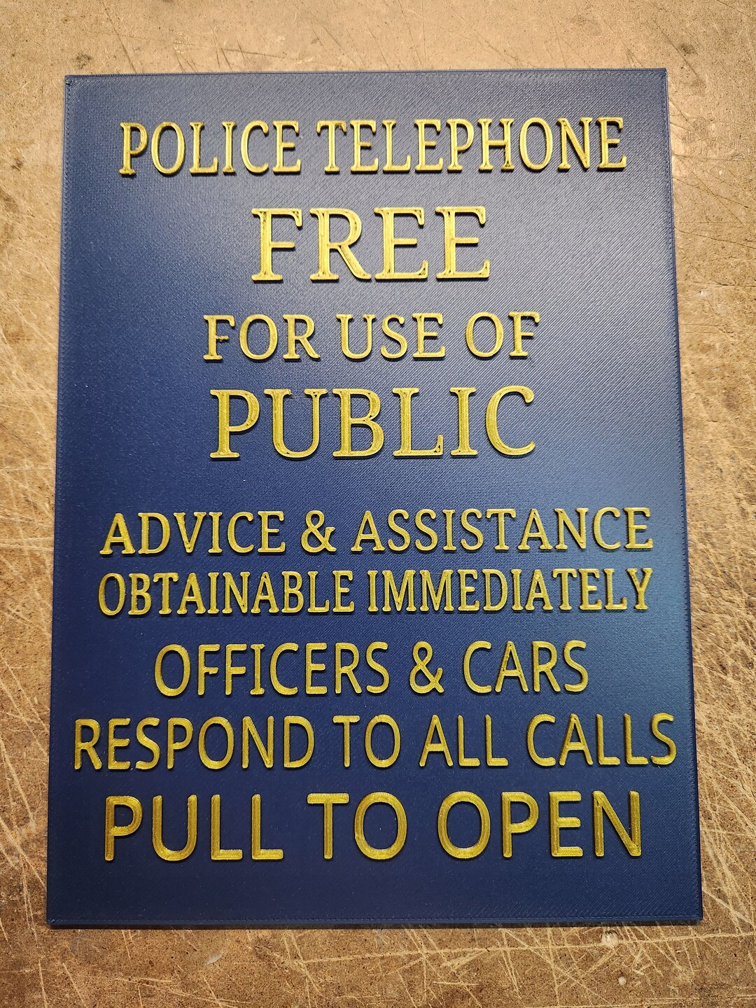Police Box Door Sign 9.5 X 7 In. "blue and Gold" (3d Printed) - Etsy