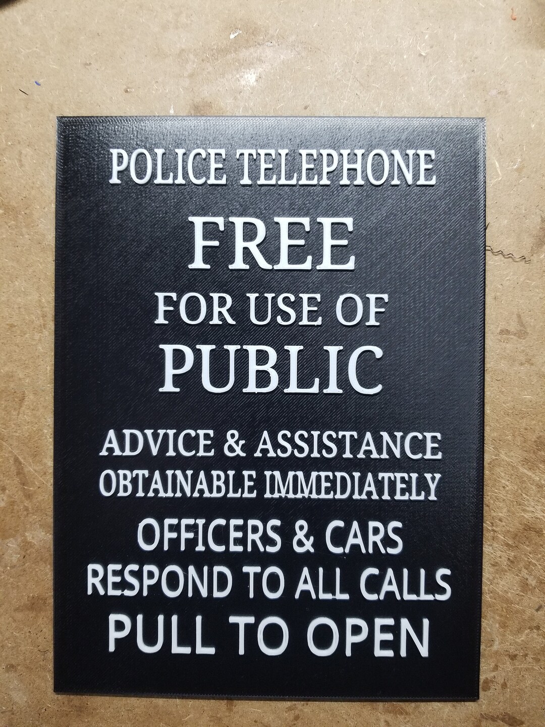 Police Box Door Sign 9.5 X 7 In. "black and White" (3d Printed) - Etsy