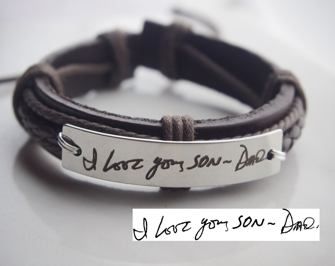 Laser Engraved, Personalized Signature Leather Bracelet, Handwriting ...