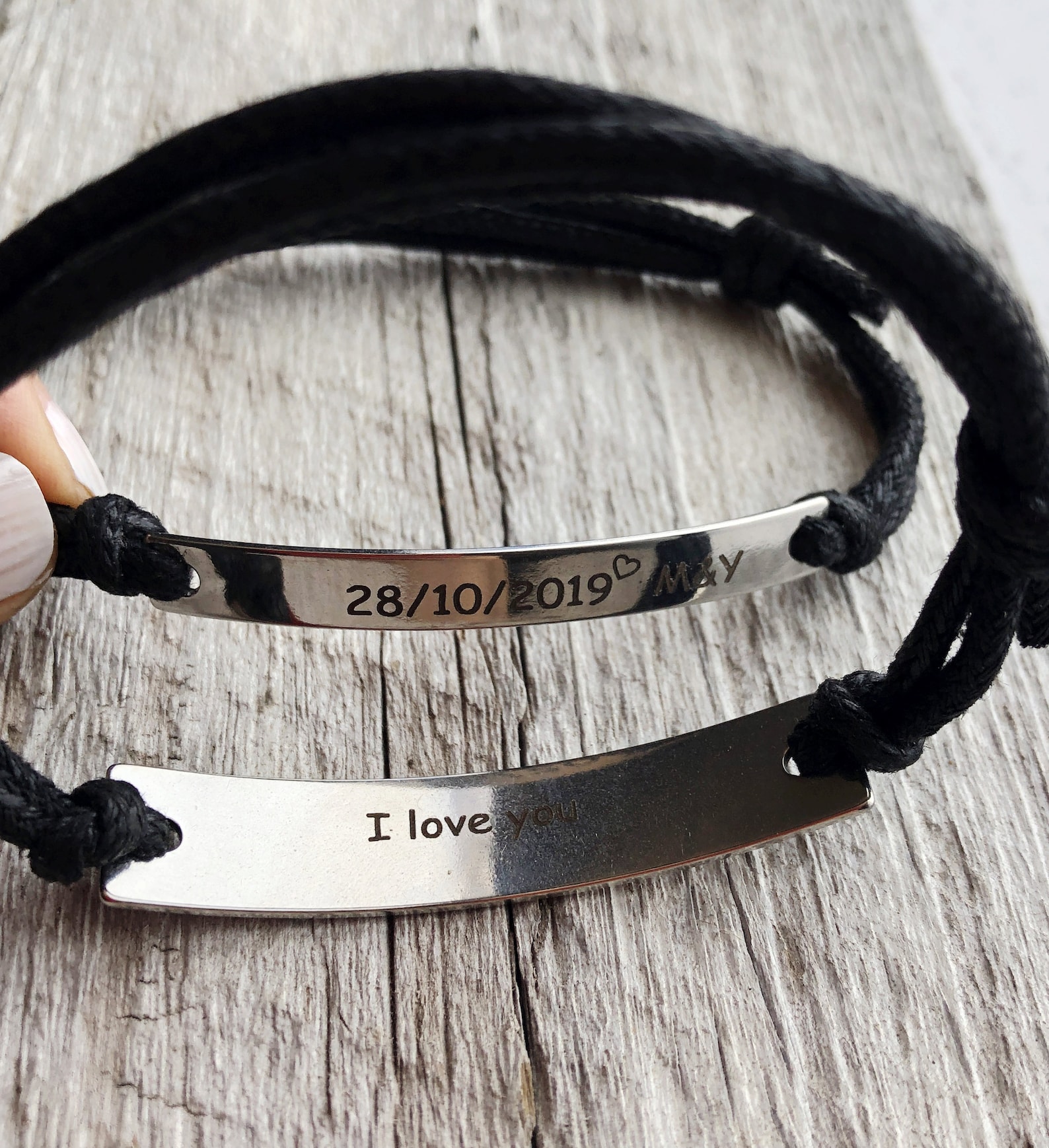 Engraved Couples Bracelets for Him and Her, Engraved Date Bracelet ...