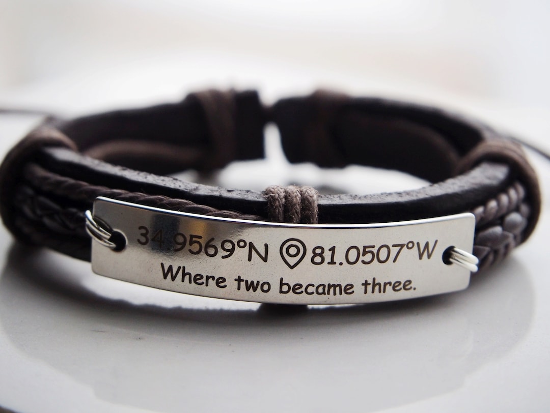 Where Two Became Three/ Mens Coordinate Bracelet, Leather Coordinate ...
