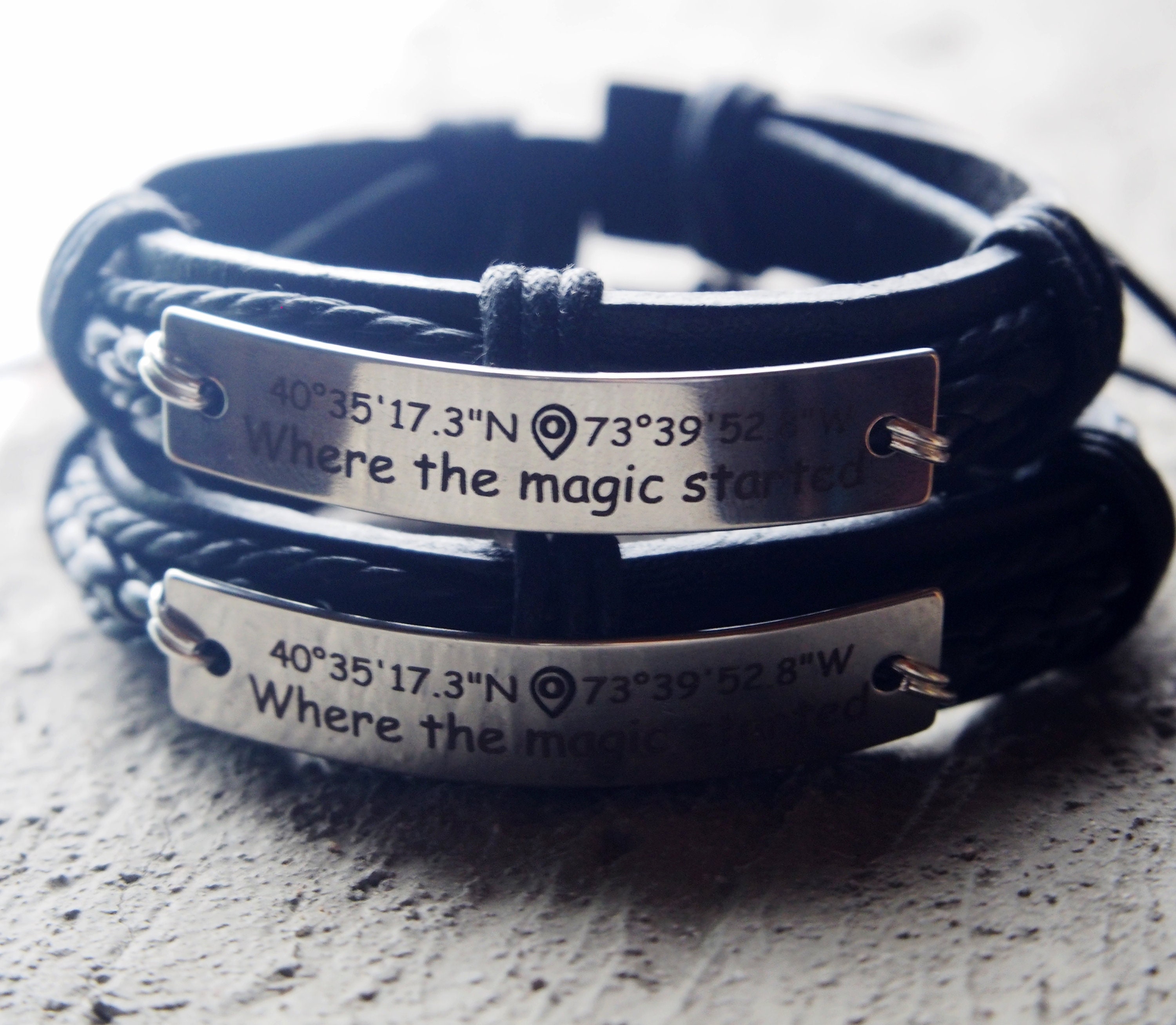 Couples Coordinates Bracelet, Mens Womens Coordinate Bracelet, Long ...