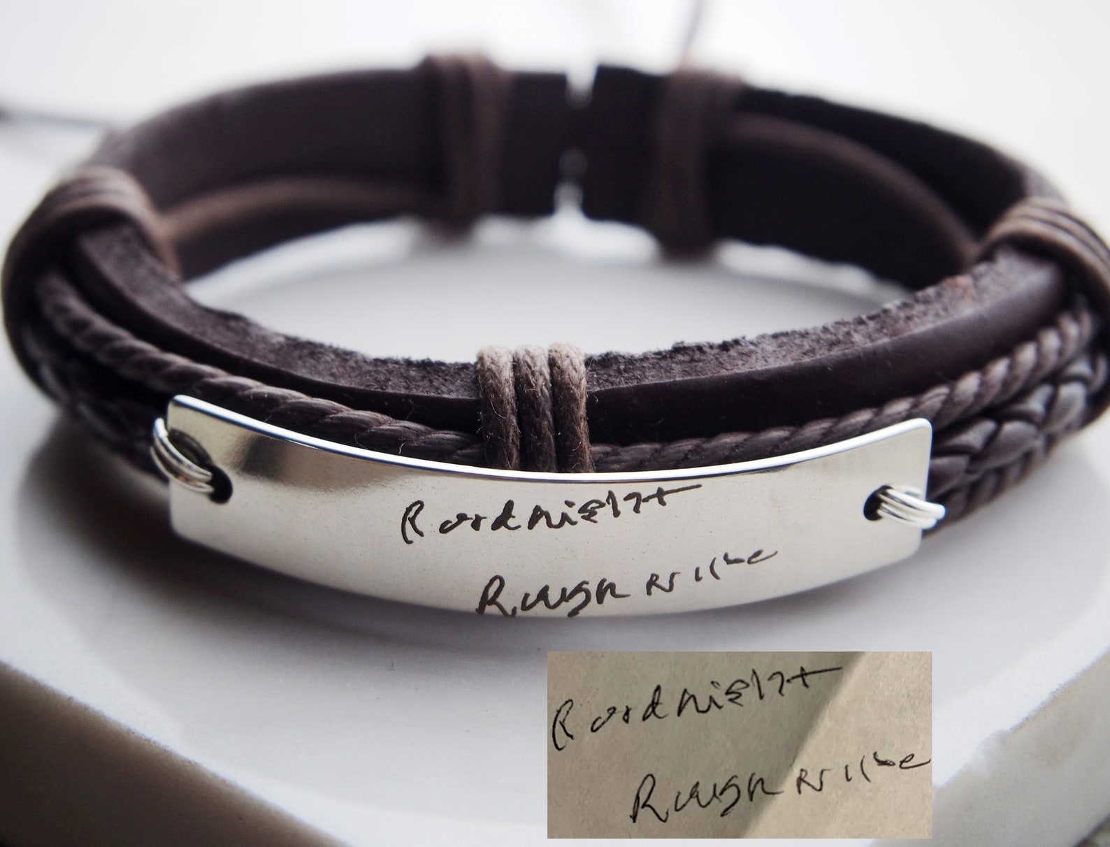 Men Handwriting Mens Jewelry, Handwriting Bracelet, Leather Handwriting ...