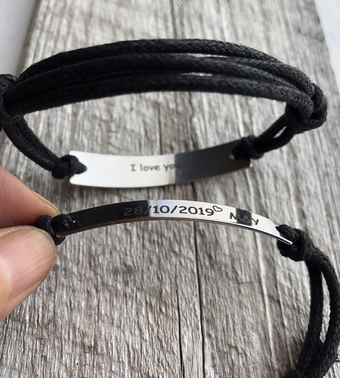 Engraved Couples Bracelets for Him and Her, Engraved Date Bracelet ...