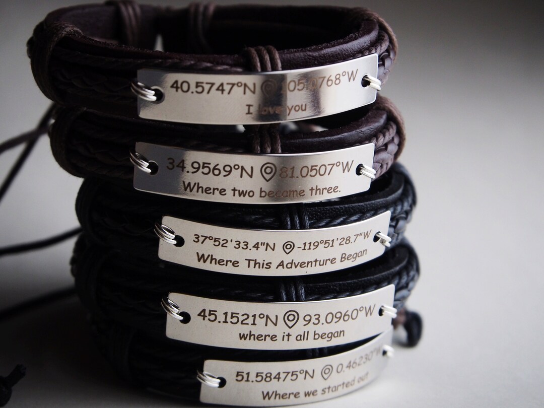 Men Coordinate Bracelet, Men Coordinate Gifts, Engraved Gps Bracelet ...