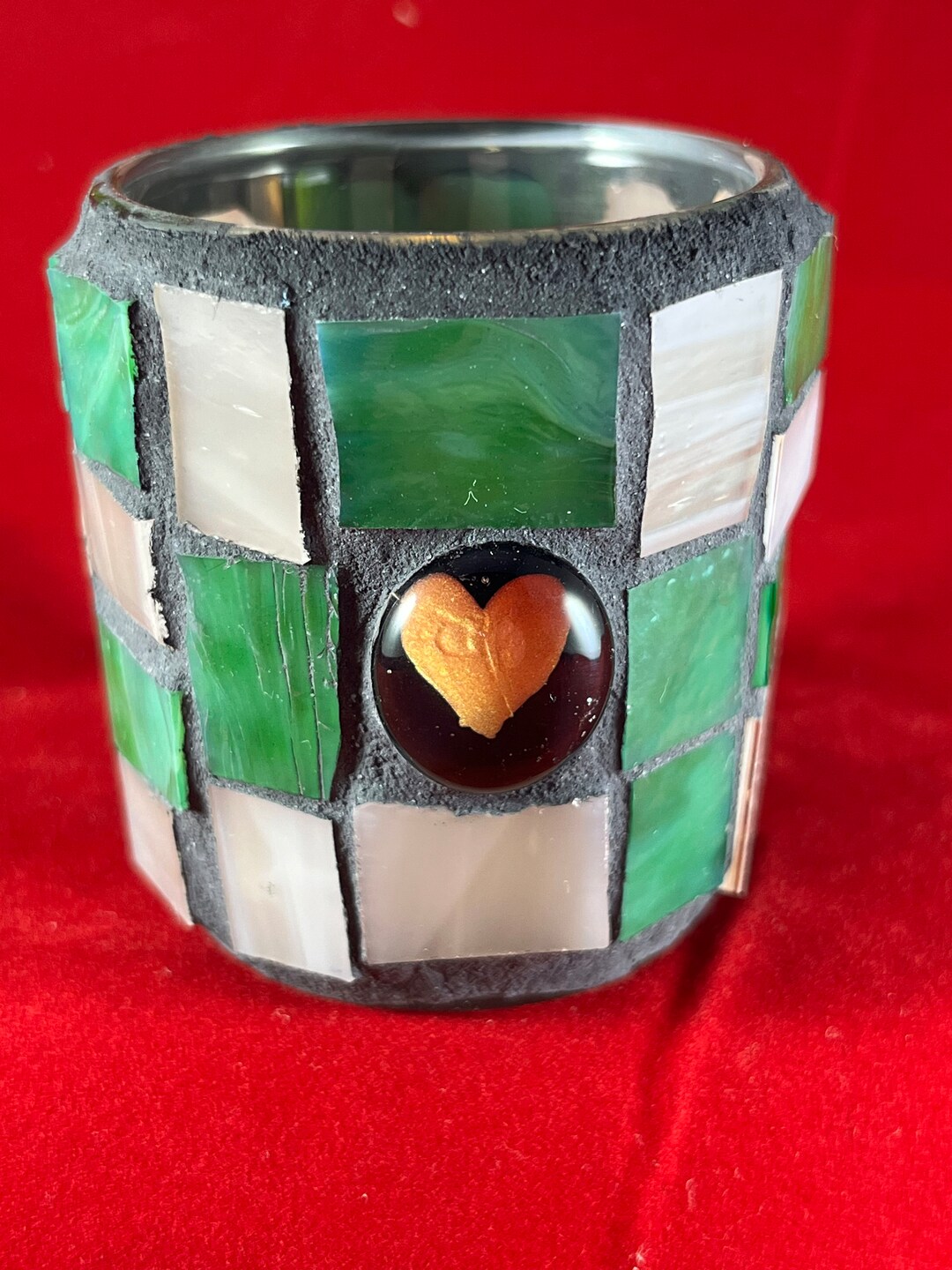 Stained Glass Mosaic Tile Candle Holder Votive Tea Light Holder Green ...