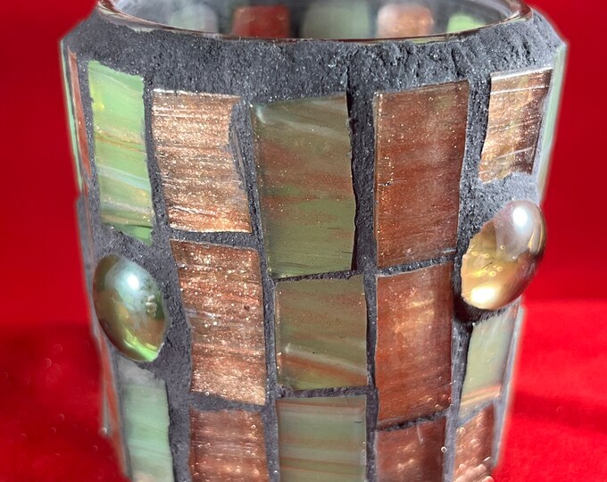 Stained Glass Mosaic Tile Candle Holder Votive Tea Light Holder Copper ...