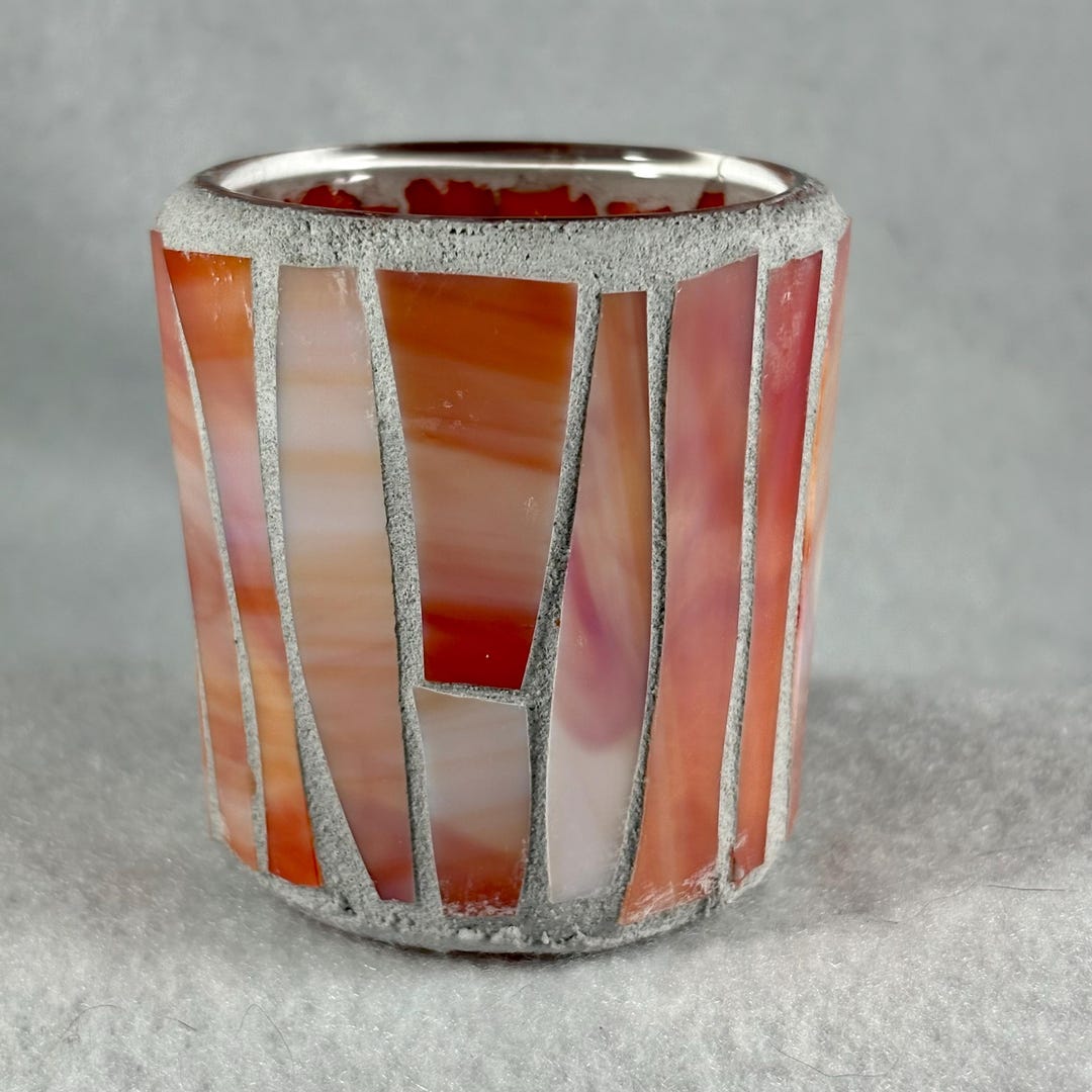 Stained Glass Mosaic Tile Candle Holder Votive Tea Light Holder Orange ...