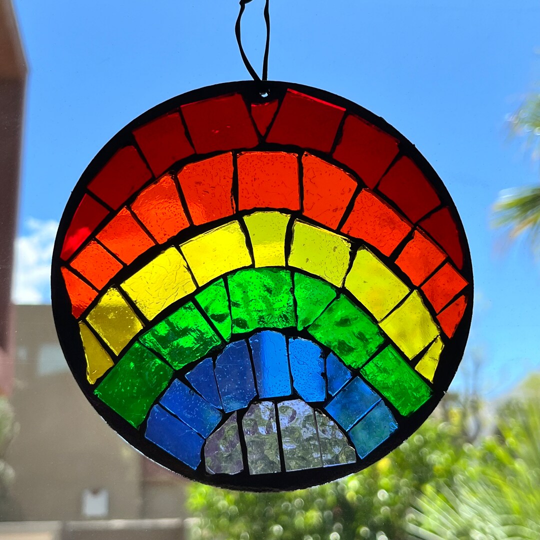 Stained Glass Mosaic Suncatcher Window Hanging Rainbow Art - Etsy
