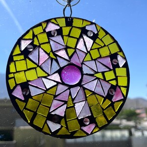 Stained Glass Mosaic Suncatcher Window Hanging Pink and Yellow ...