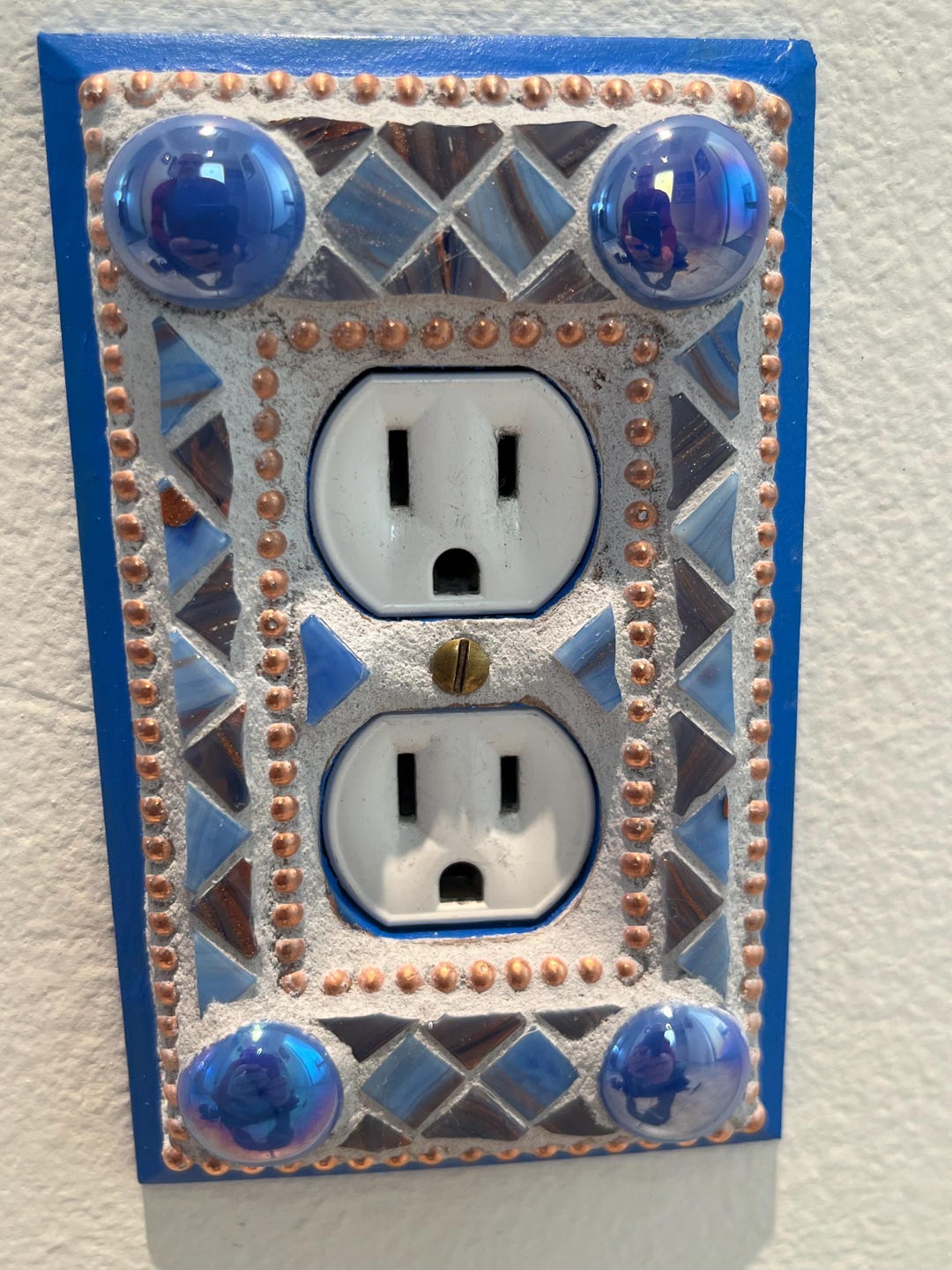 Glass Tile Mosaic Outlet Cover Wall Plate - Standard Double Outlet Blue ...