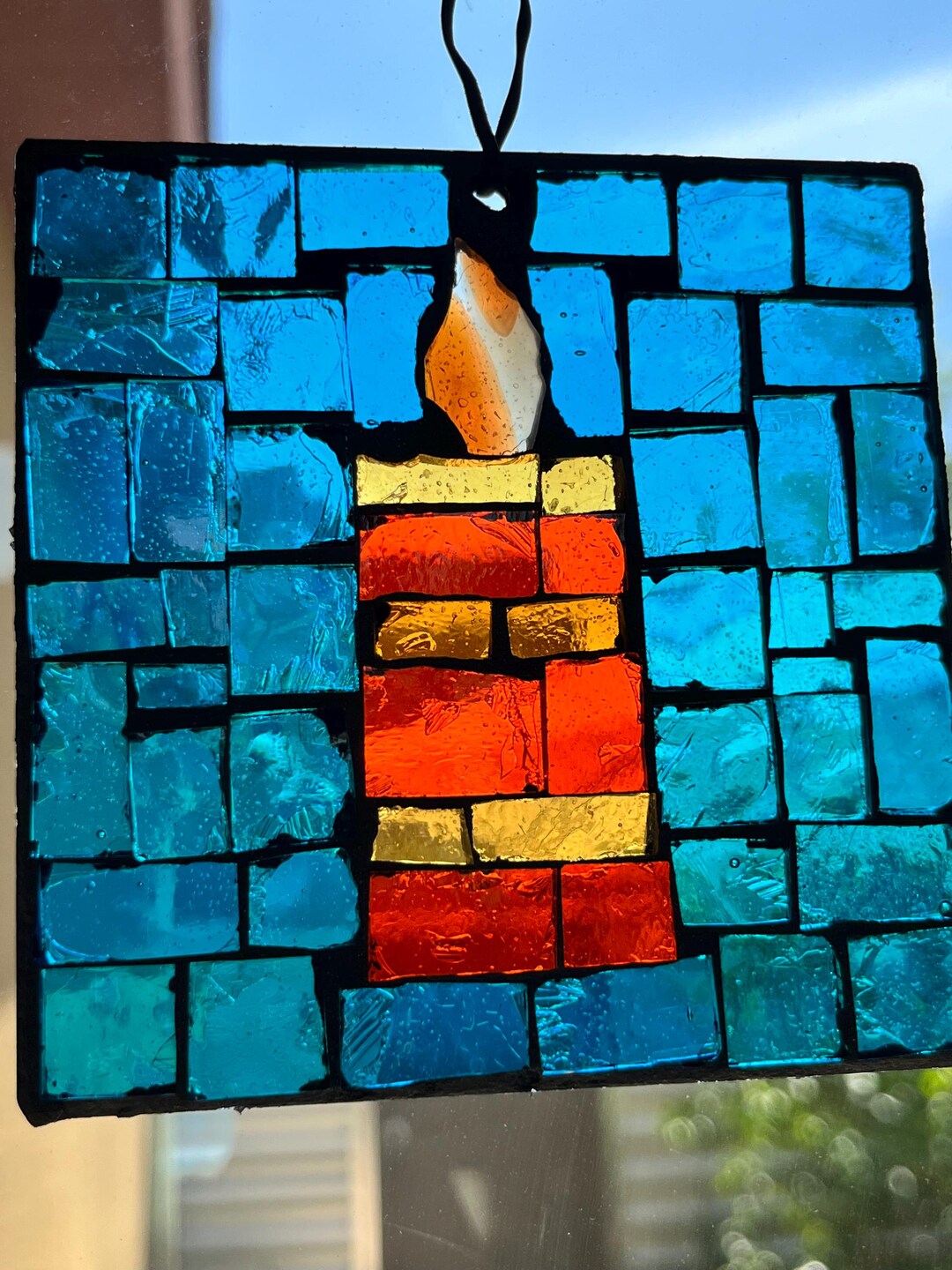 Stained Glass Mosaic Suncatcher Window Hanging Candle Light - Etsy
