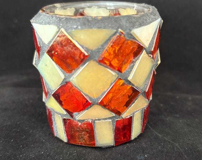 Stained Glass Mosaic Tile Candle Holder Votive Tea Light Holder Red and ...