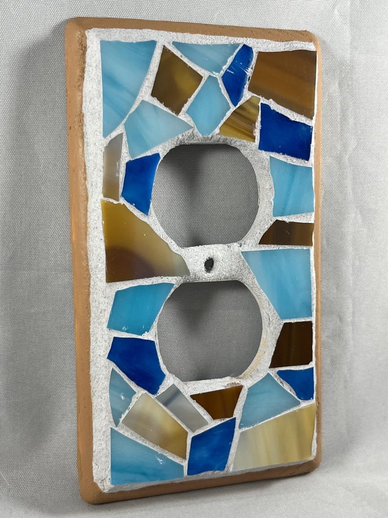 Stained Glass Mosaic Outlet Cover: Brown & Blue Tile Wall Plate - Etsy