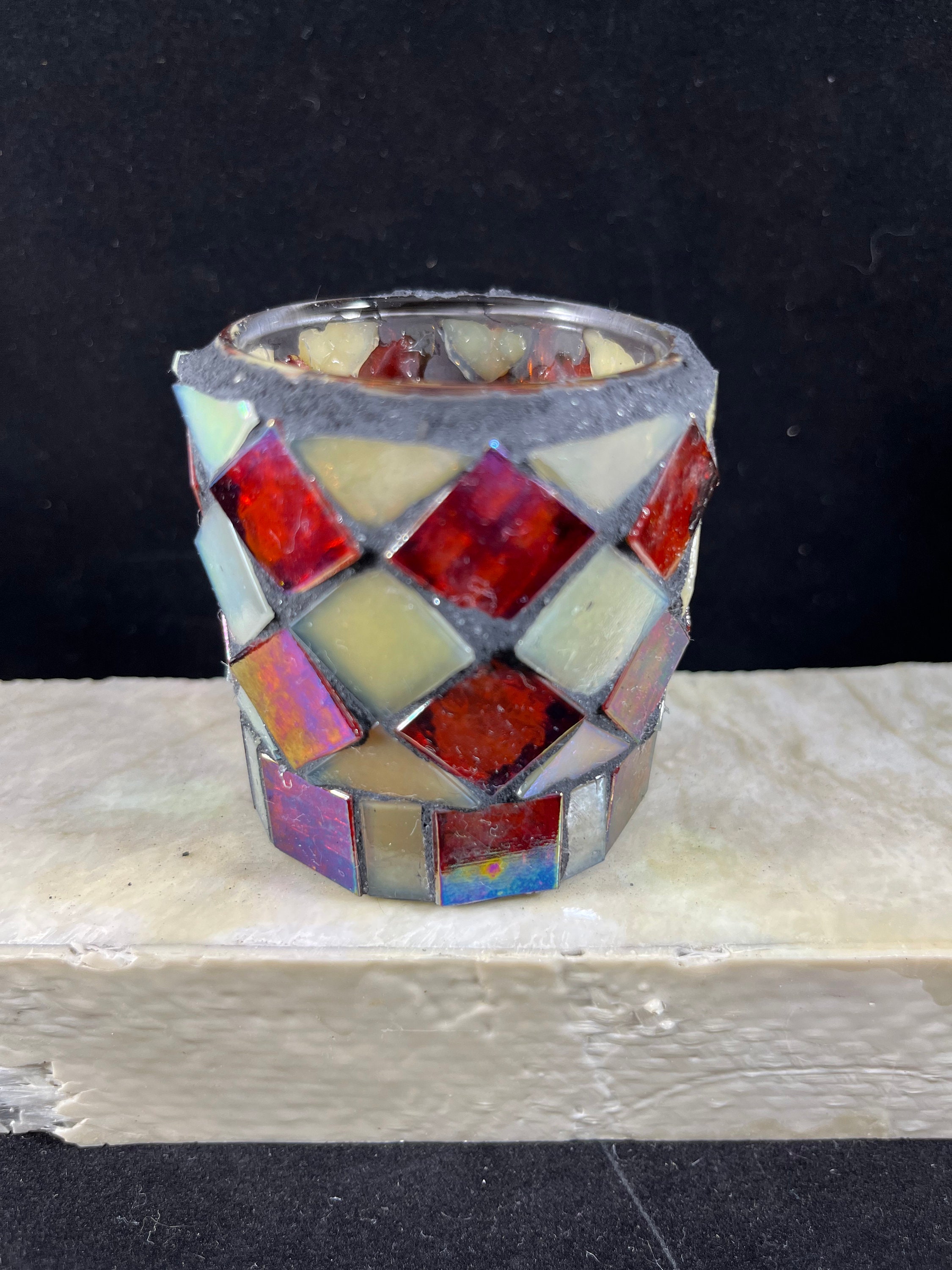 Stained Glass Mosaic Tile Candle Holder Votive Tea Light Holder Red and ...