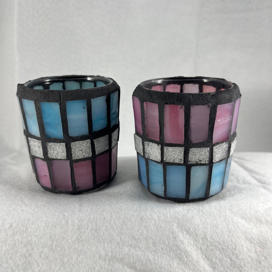 Stained Glass Mosaic Tile Candle Holder Votive Tea Light Holder Blue ...