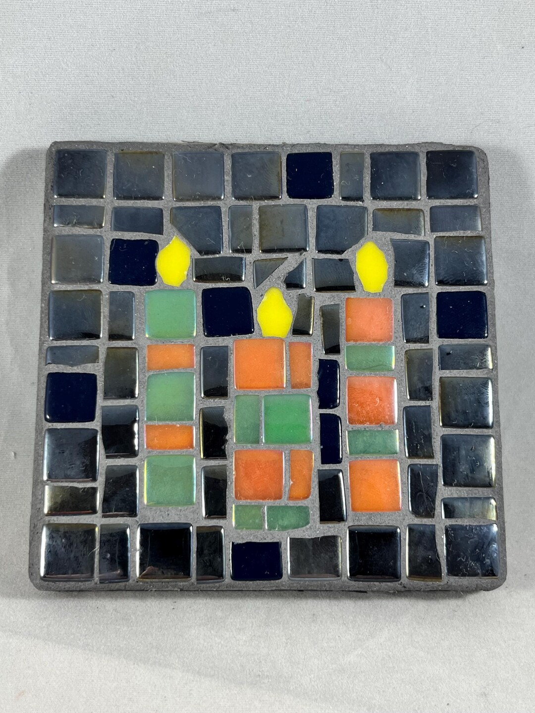 Glass Mosaic Tile Wall Art Table Top Decor or Coaster Green and Orange ...