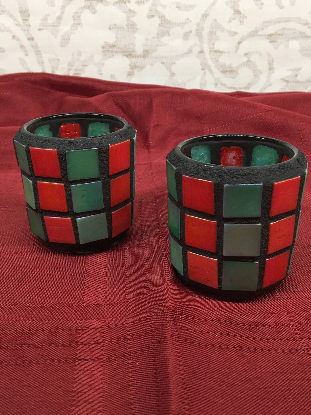 Glass Mosaic Tile Candle Holder Votive Tea Light Holder - Set of 2 - Etsy