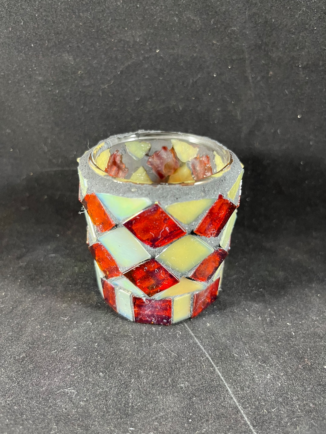Stained Glass Mosaic Tile Candle Holder Votive Tea Light Holder Red and ...