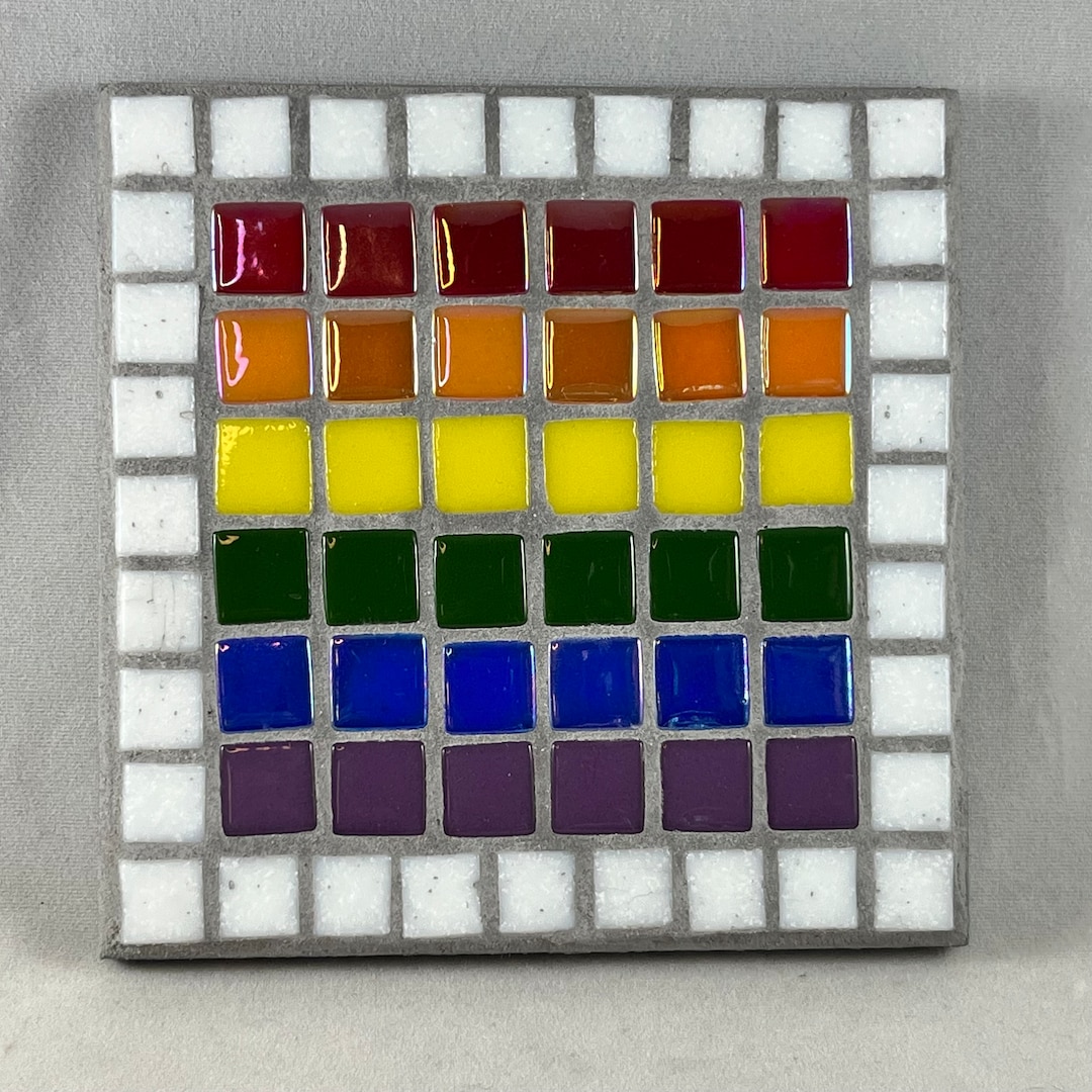 Glass Mosaic Tile Coaster, Wall Art, Table Top Art Rainbow Square - Etsy