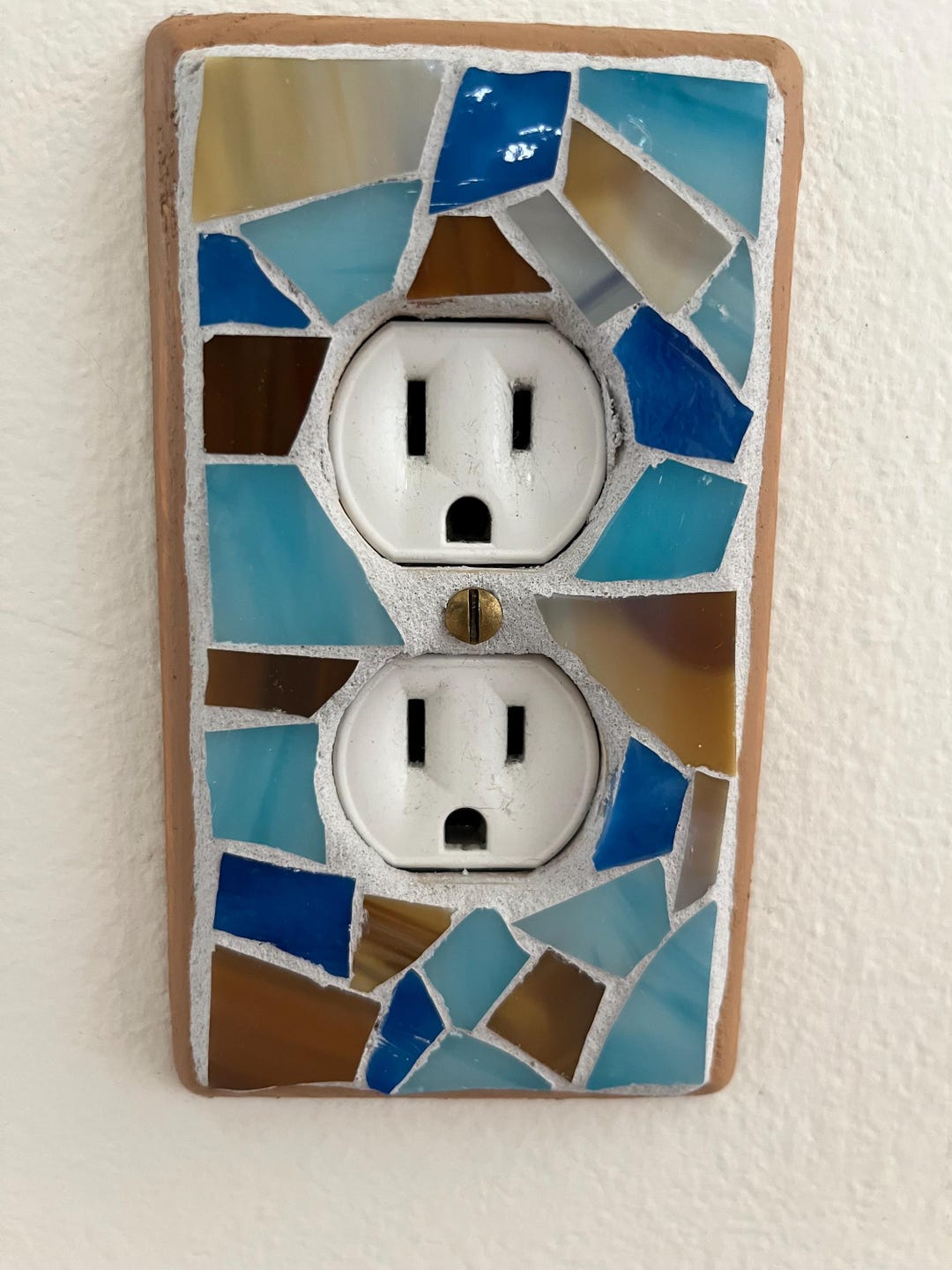 Stained Glass Mosaic Outlet Cover: Brown & Blue Tile Wall Plate - Etsy