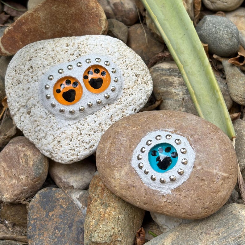Handmade Mosaic Garden Rock - Blue Paw Print – Colorful Outdoor Yard ...