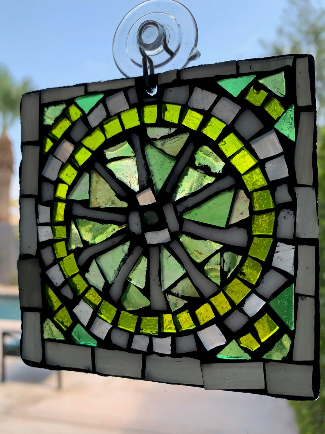 Stained Glass Mosaic Suncatcher Window Hanging Lime - Etsy