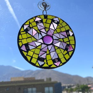 Stained Glass Mosaic Suncatcher Window Hanging Pink and Yellow ...