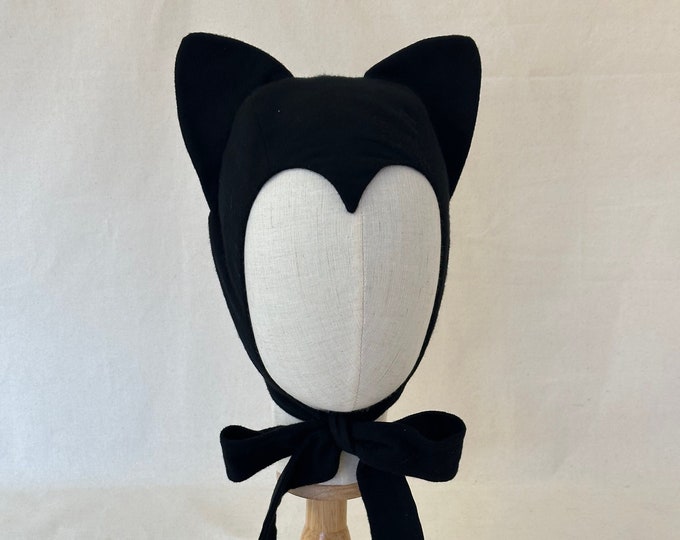 Cat Bonnet (black Brushed Cotton) - Etsy