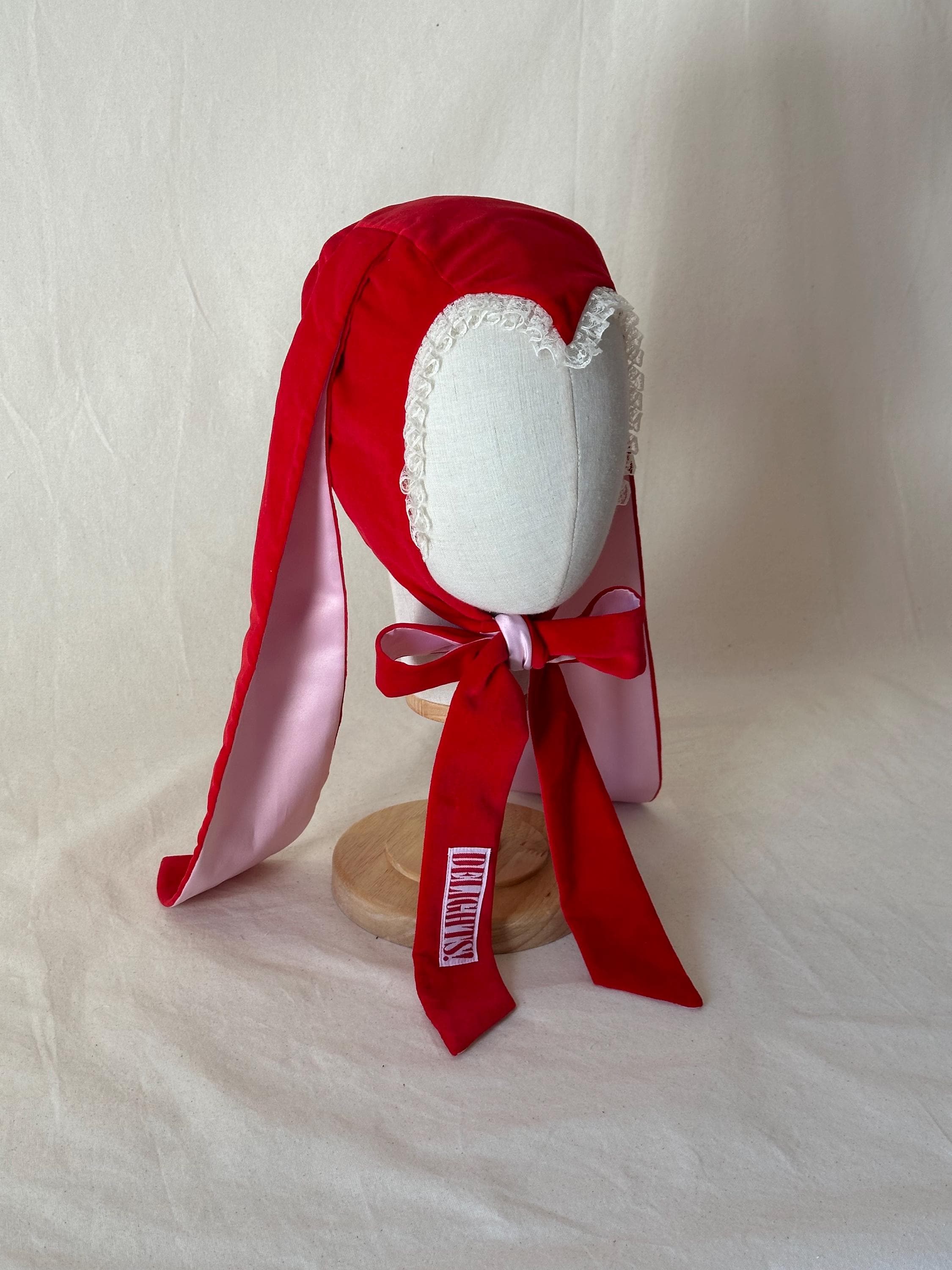 Bunny Bonnet (red Velvet, Pink Satin) - Etsy