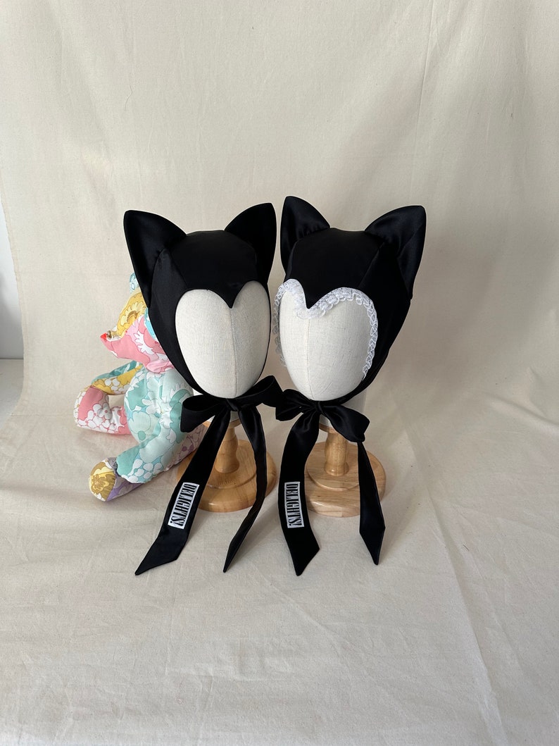 Cat Bonnet (black Satin) - Etsy