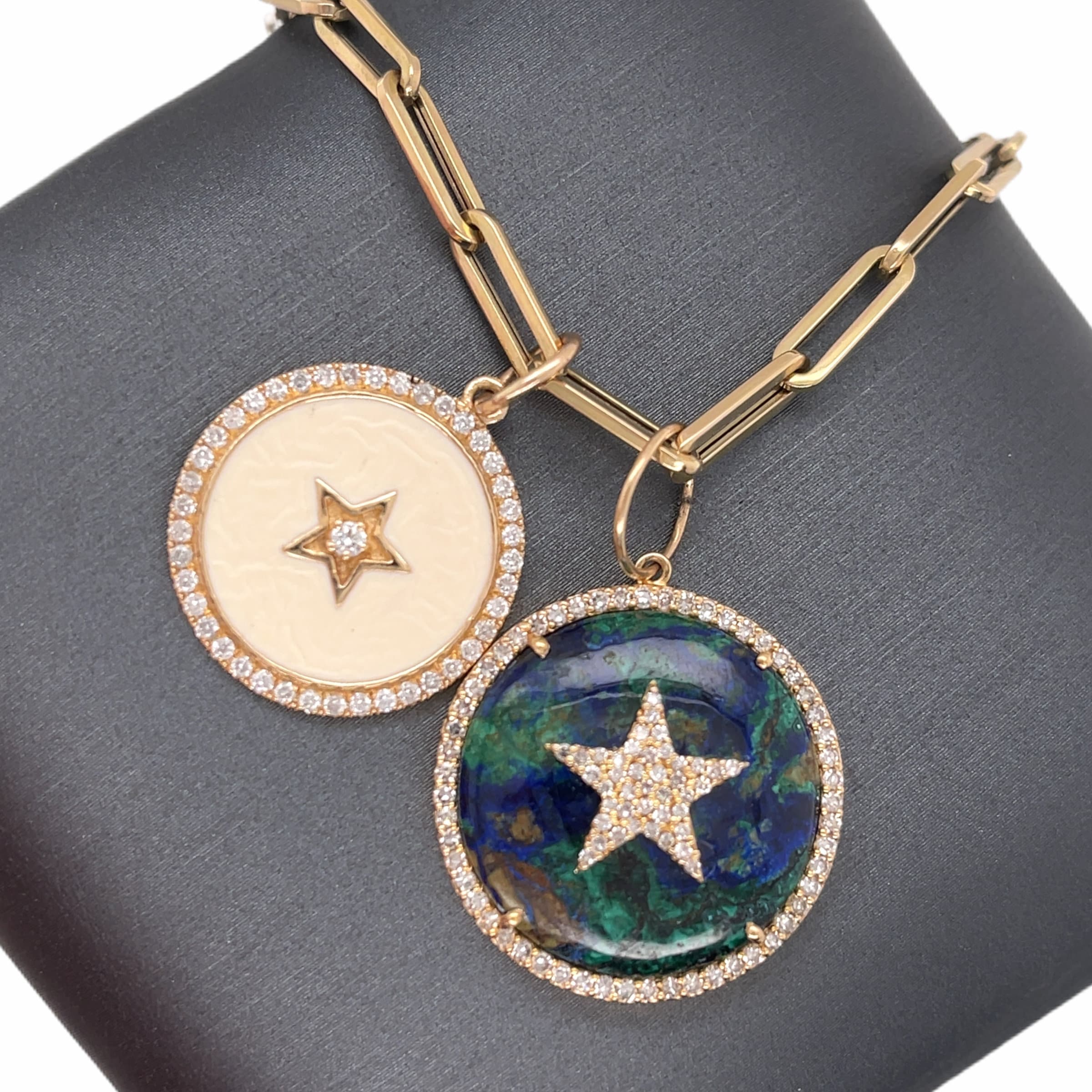 14k Solid Gold Diamonds Azurite Malachite Diamond Star - Etsy