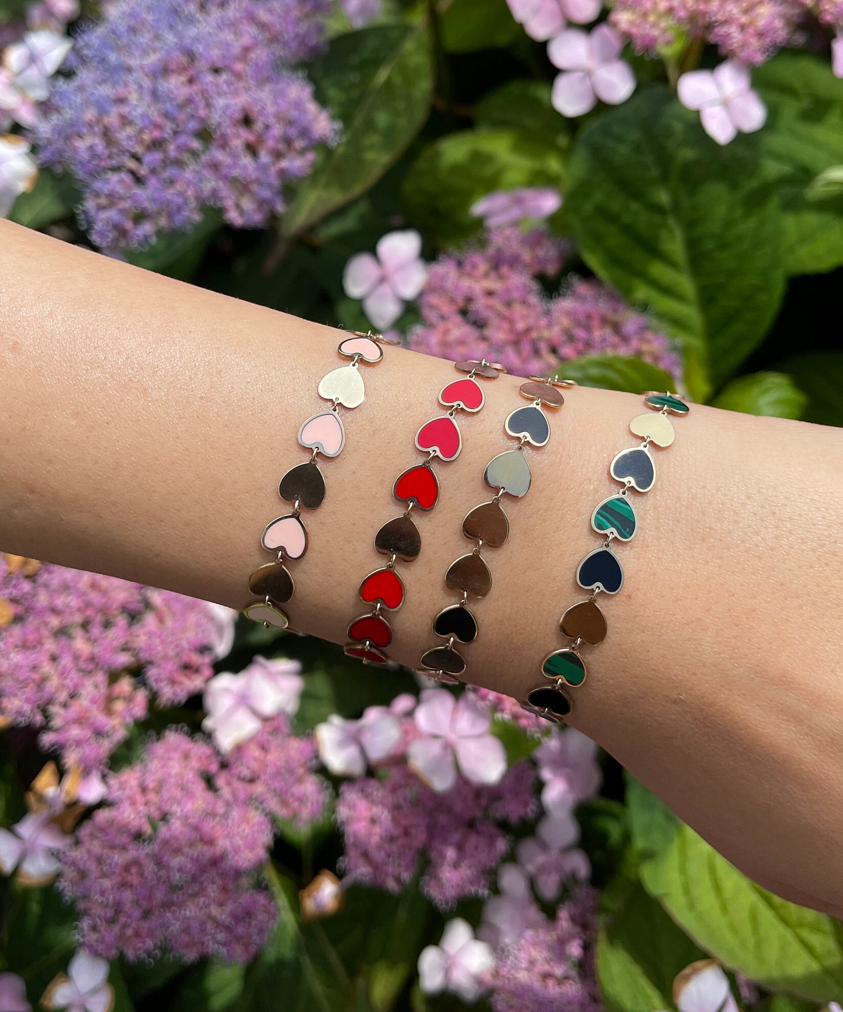 14K Solid Italian Gold Heart Inlay Gemstone Mother of Pearl | Etsy