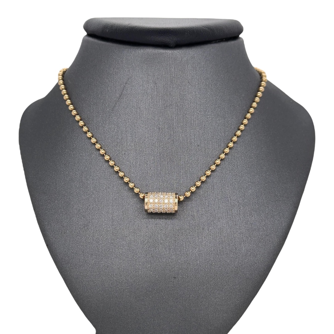 14K Solid Yellow Gold Diamond Roundel Spacer Charm, Diamonds, Diamond ...