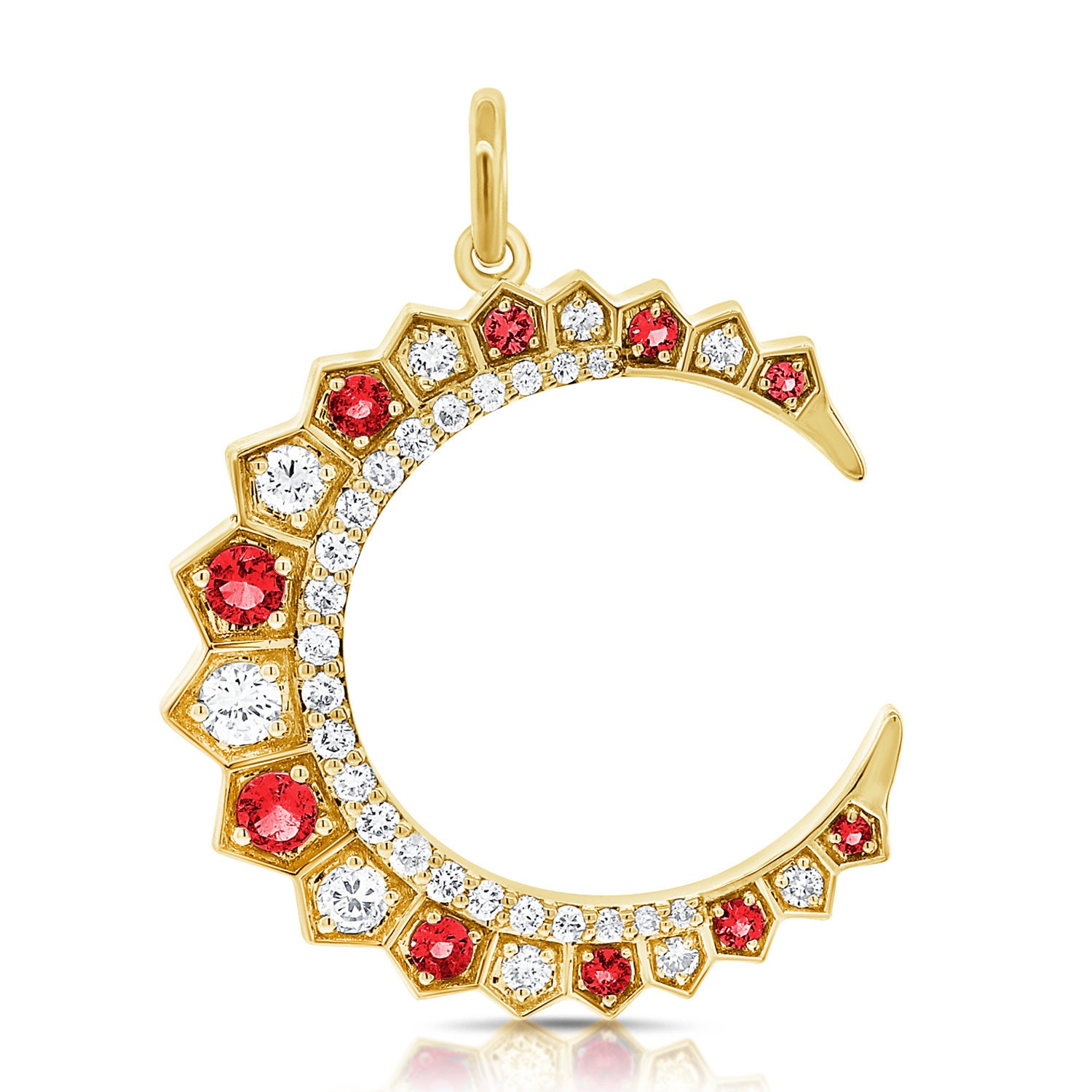 14K Gold Diamond Ruby Large Victorian Moon Charm | Etsy