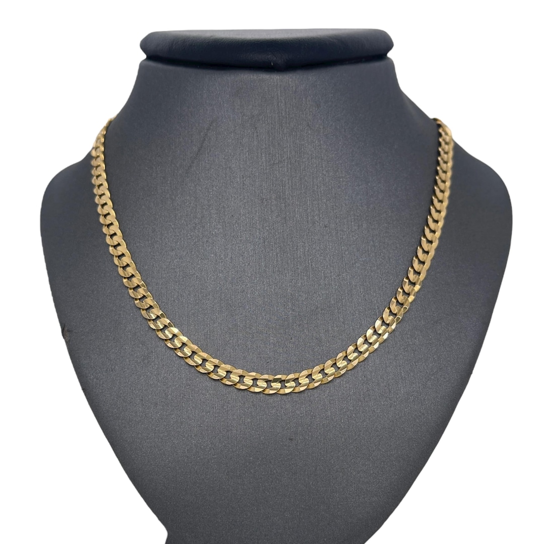 14K Solid Yellow Gold Diamond Cut Texture Cuban Link Chain - Etsy