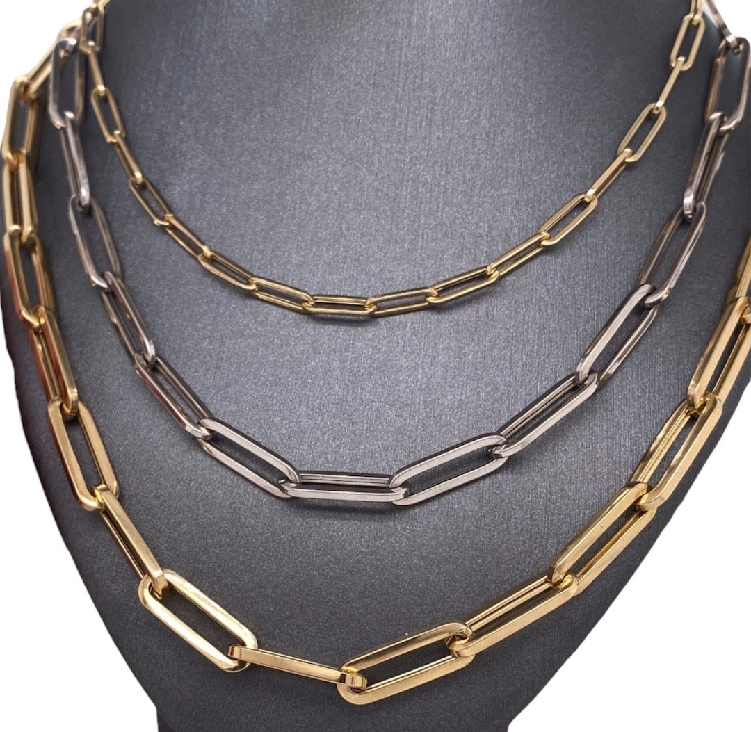 14K Italian Gold Paperclip Chain, Yellow Gold, Rose Gold, White Gold ...