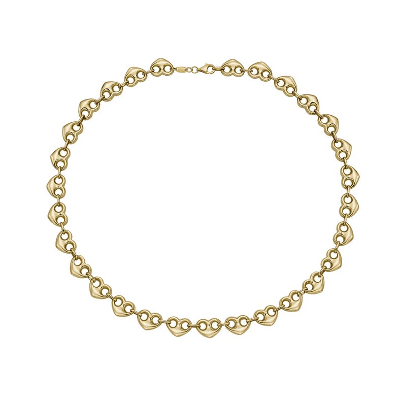 14K Gold Puffed Heart Mariner Link Chain - Etsy
