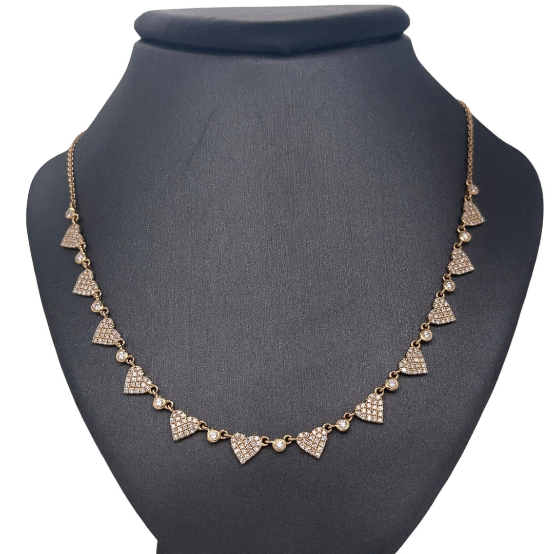 14K Yellow Gold Diamond Multi Heart Necklace - Etsy