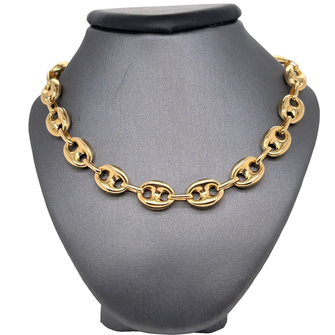 14K Italian Yellow Gold Puffed Mariner Link Chain, Mariner Link, Puffed ...